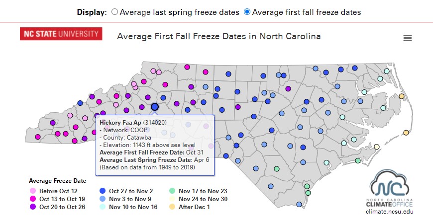 Average First and Last Freeze Dates | NC State Extension