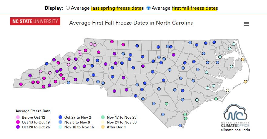 Average First and Last Freeze Dates | NC State Extension