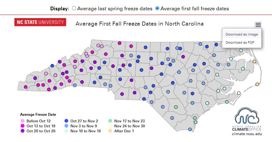 Average First and Last Freeze Dates | NC State Extension
